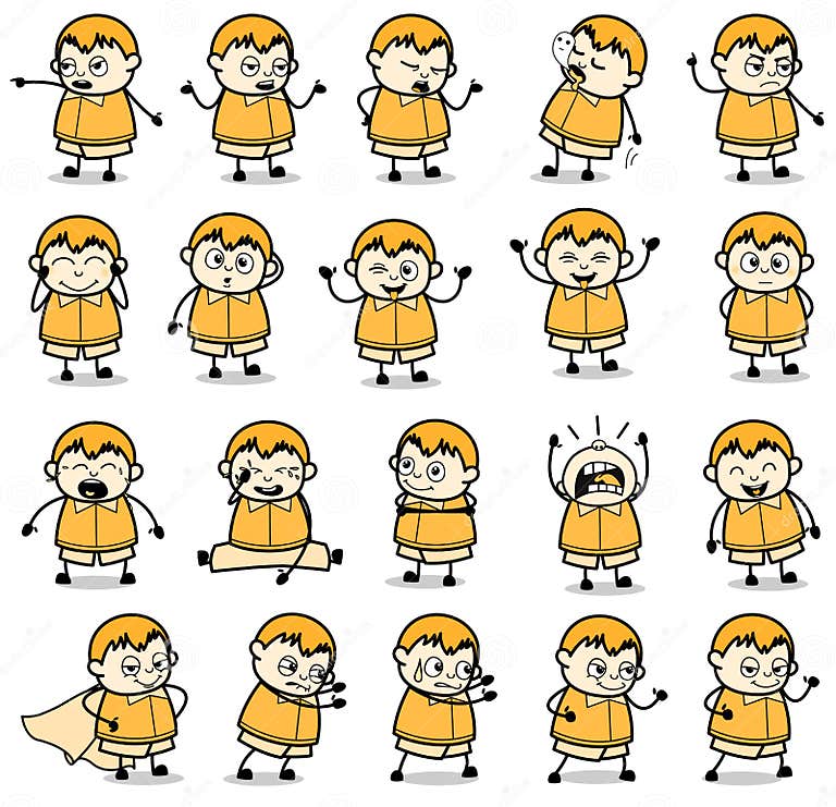 Various Comic Fat Boy Poses - Set of Vintage Concepts Vector ...