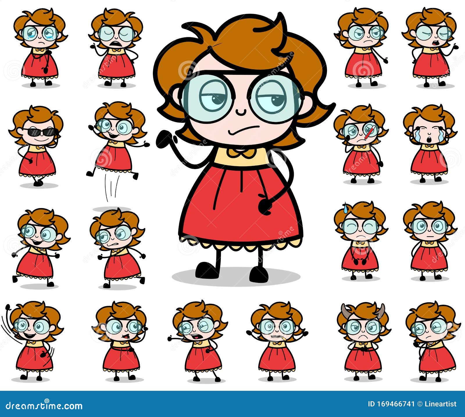 Various Comic Intelligent Girl Poses - Different Types Vector ...