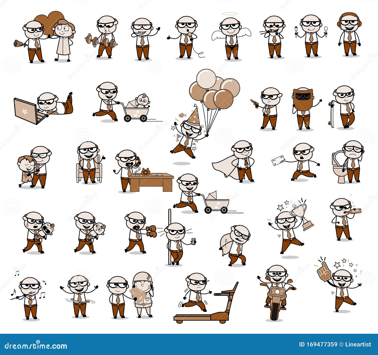 Various Comic Old Boss - Set of Concepts Vector Illustrations Stock ...