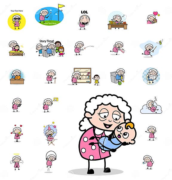 Various Comic Old Granny Character Set Of Concepts Vector