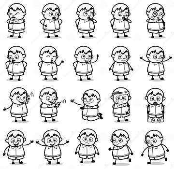 Various Comic Poses of Fat Boy Character - Set of Concepts Vector ...