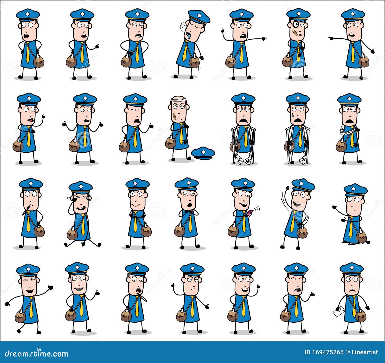 Various Comic Postman Drawing Art - Set Of Concepts Vector ...
