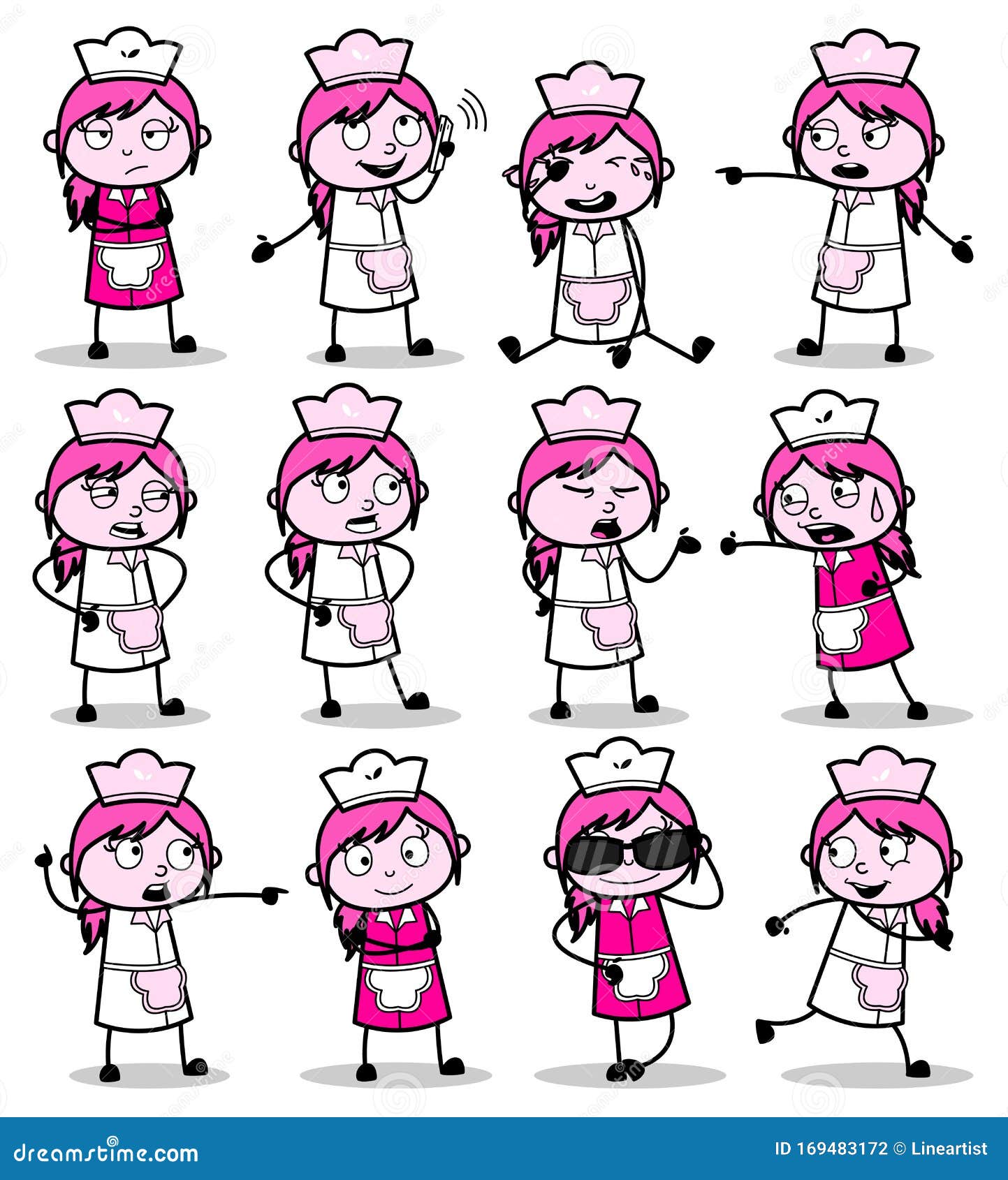 Various Comic Waitress Poses - Set of Concepts Vector Illustrations ... Various Comic Waitress Poses - Set of Concepts Vector Illustrations ...