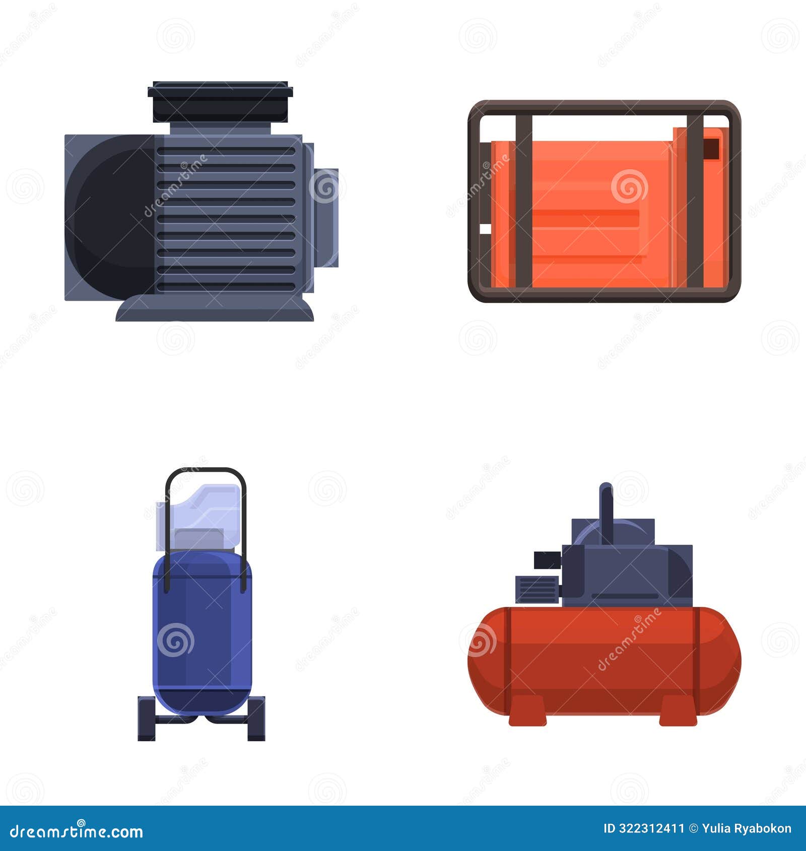 Compressor Icons Set Cartoon Vector. Air Compressor And Piston Block ...