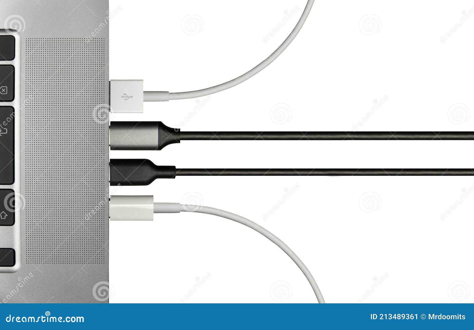 Various Computer Cables Plugged in To a Laptop Stock Image - Image of ...