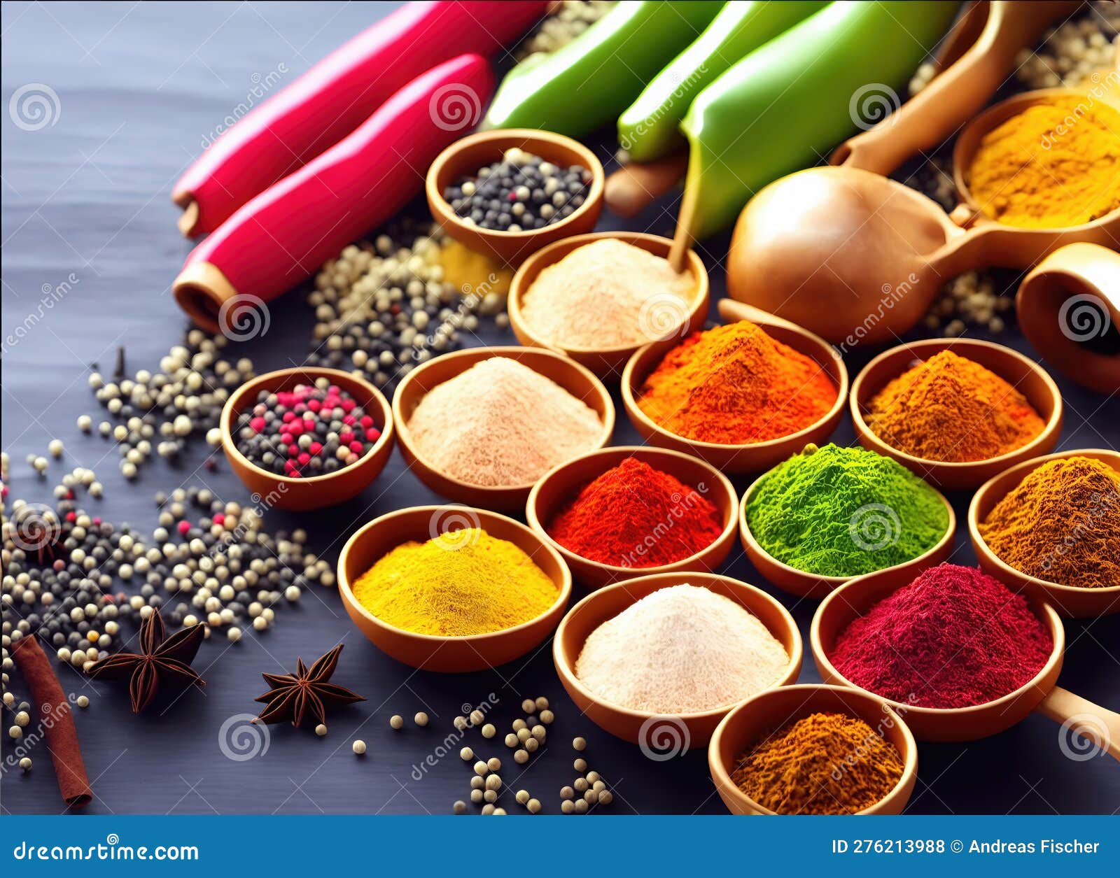 Various Condiments in Cups on the Table. Stock Photo - Image of grain ...