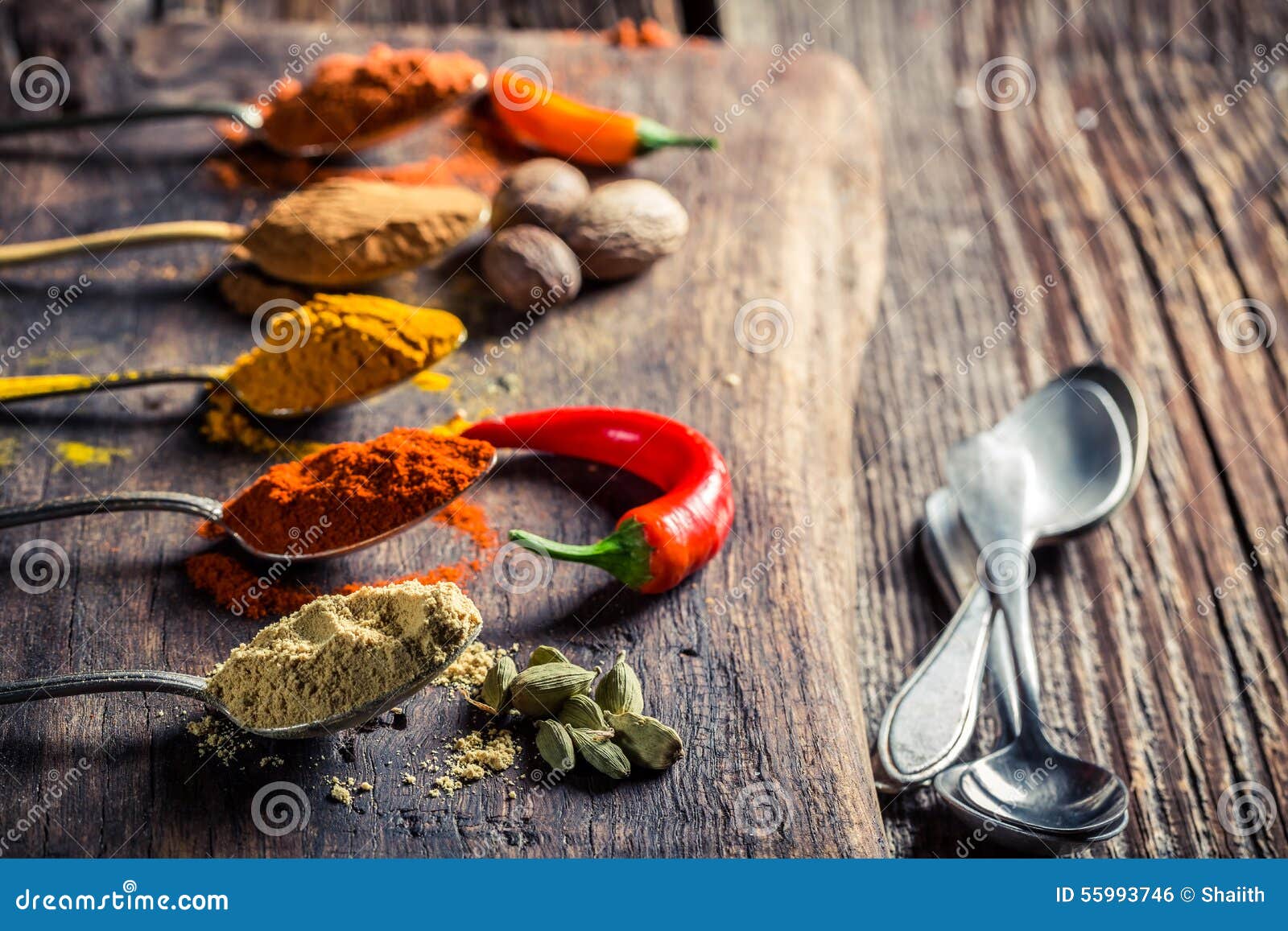 Various Condiments on Old Table Stock Photo - Image of diversity, anise ...