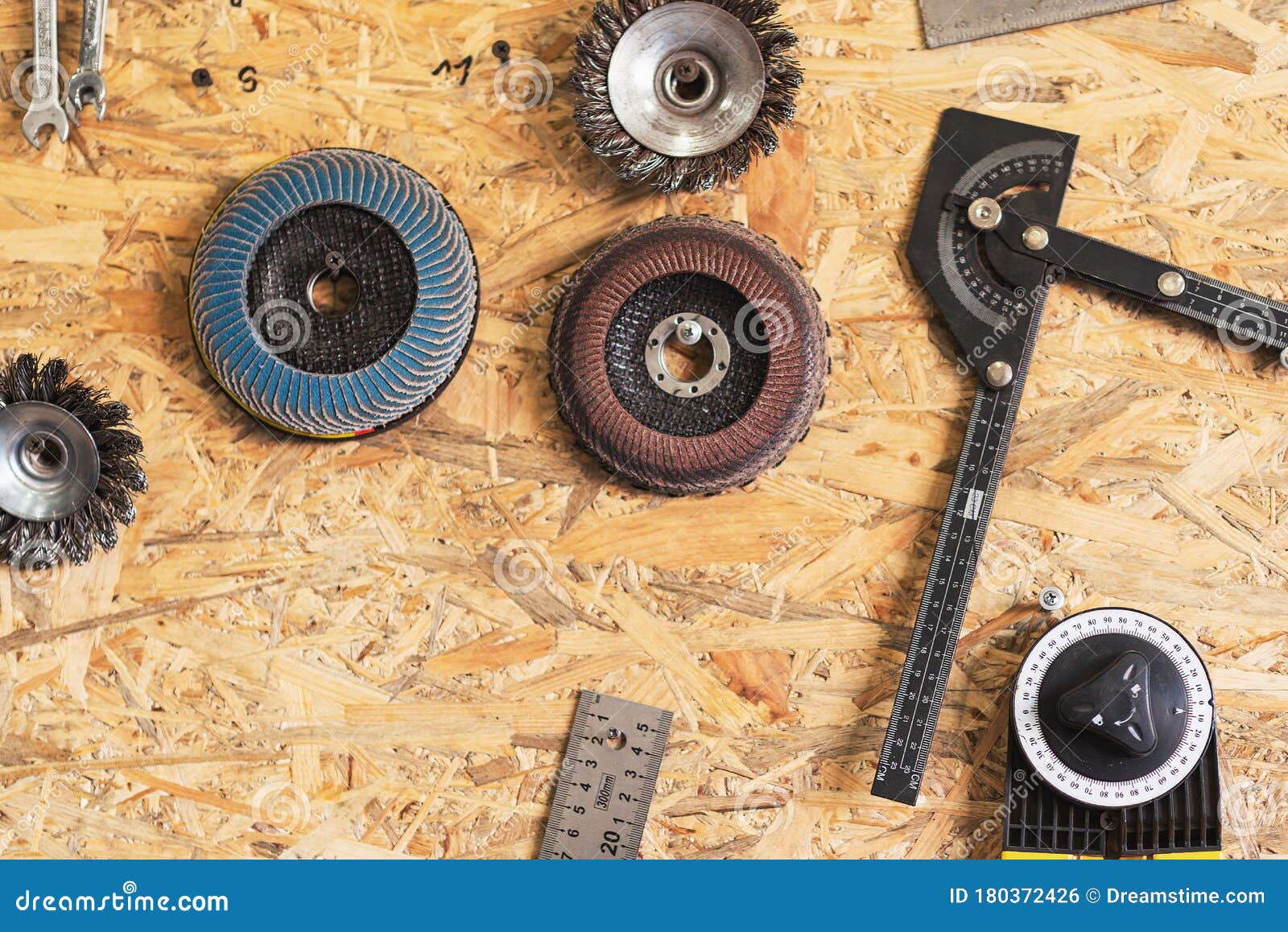Various Construction Tools are Hanging on the Osb Board Stock Photo ...