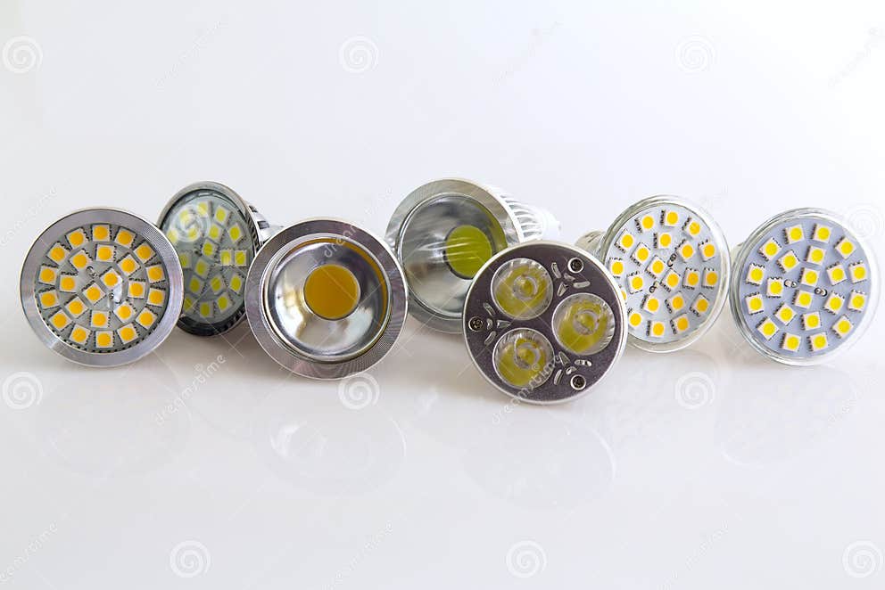 Various Cooled Cold and Warm White LED Lamps Stock Image - Image of ...