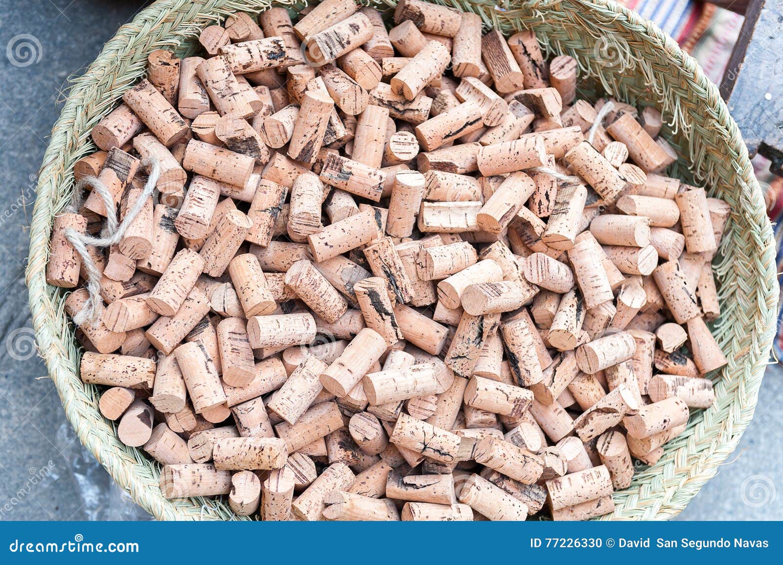 Various Corks in the Foreground with Bark of Cork Oak Stock Photo ...
