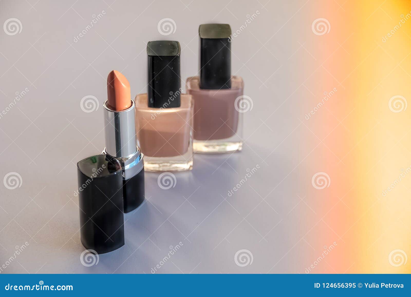 Various Cosmetics Isolated on White Background. Sun Rays. Copy Space ...