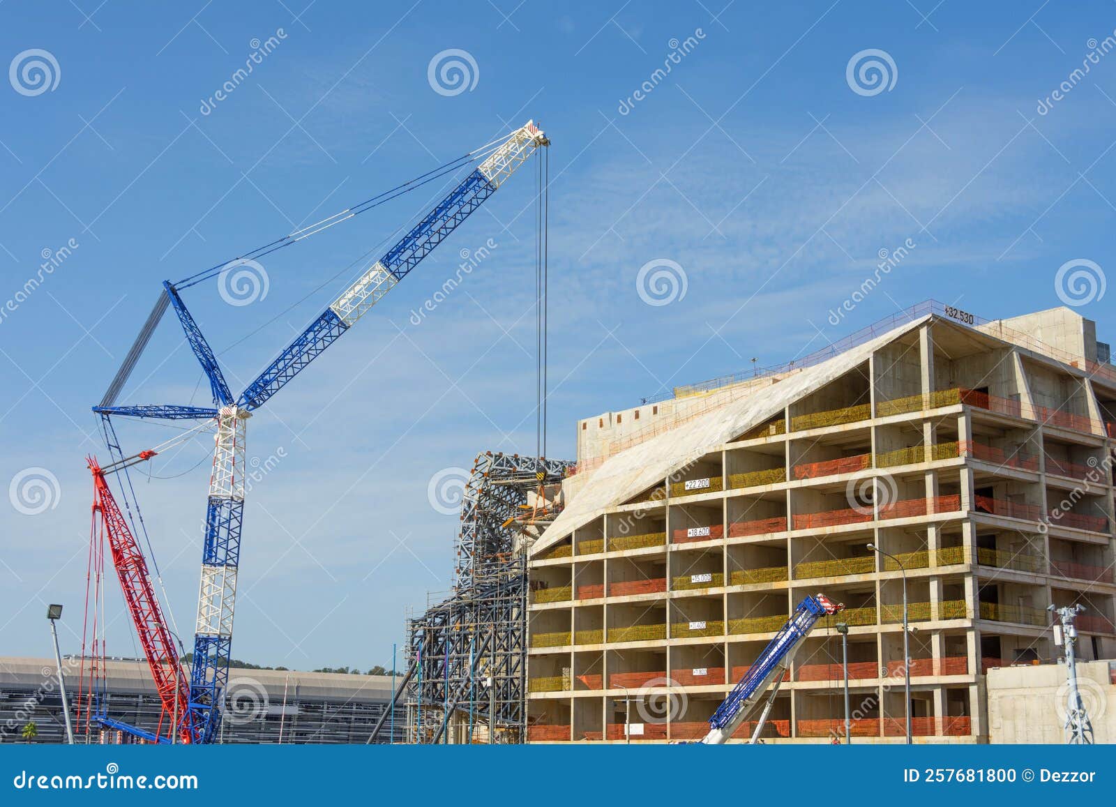 Various Cranes, Cargo, Tower and Jib Cranes at the Construction Site ...