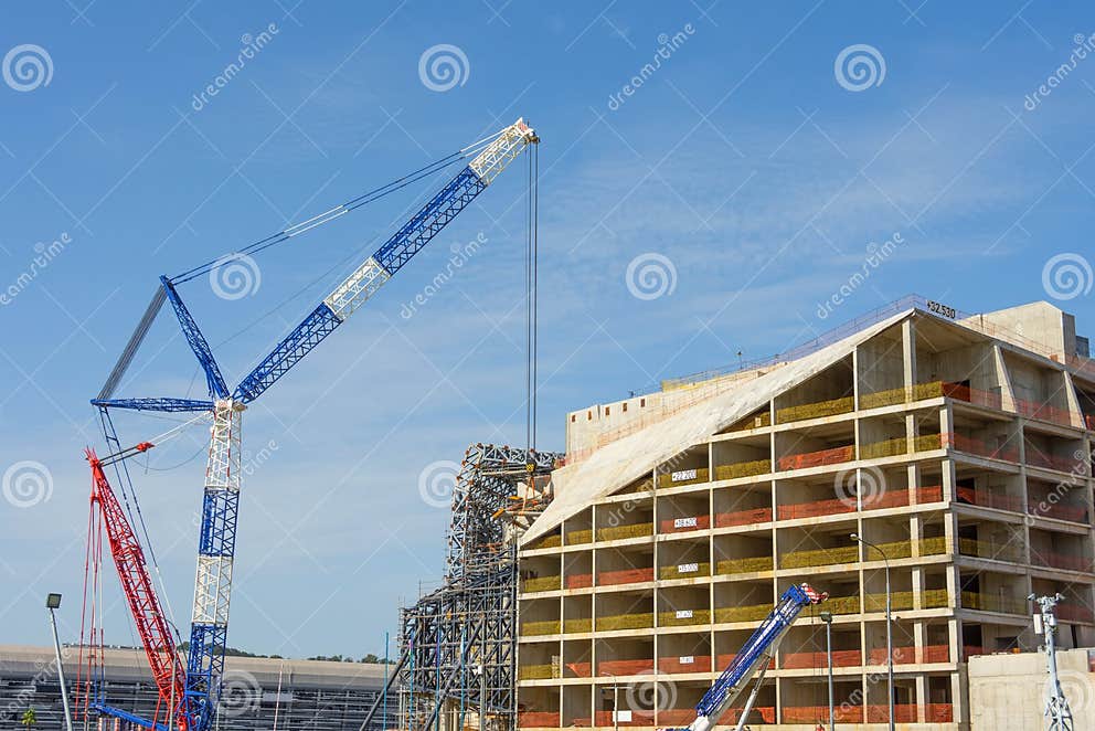 Various Cranes, Cargo, Tower and Jib Cranes at the Construction Site ...