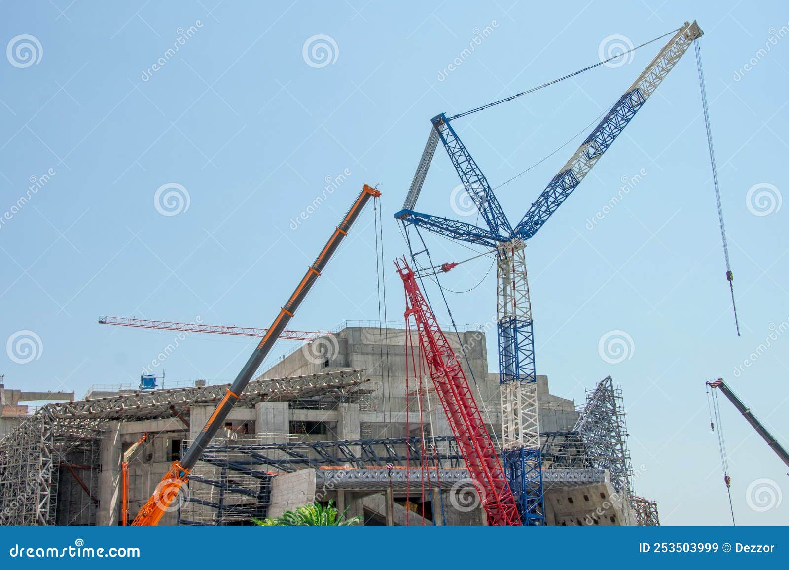 Various Cranes, Truck, Tower and Jib Cranes at a Building Construction ...