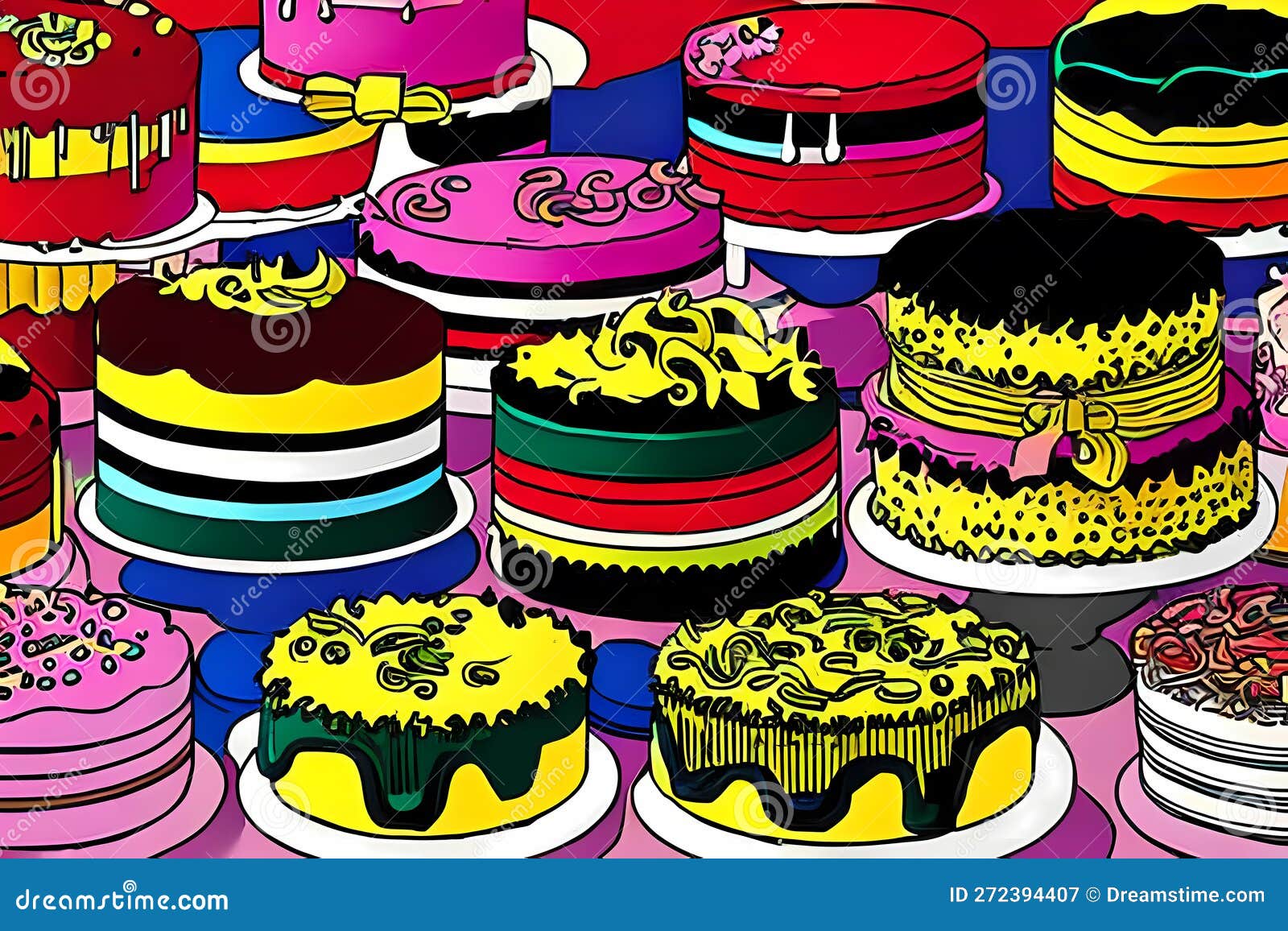 Various cream cakes stock illustration. Illustration of retro - 272394407