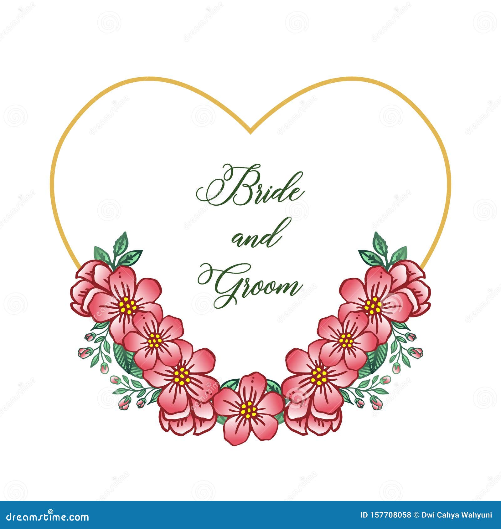 Lettering Of Bride And Groom, With Design Pattern Green Leafy Floral ...