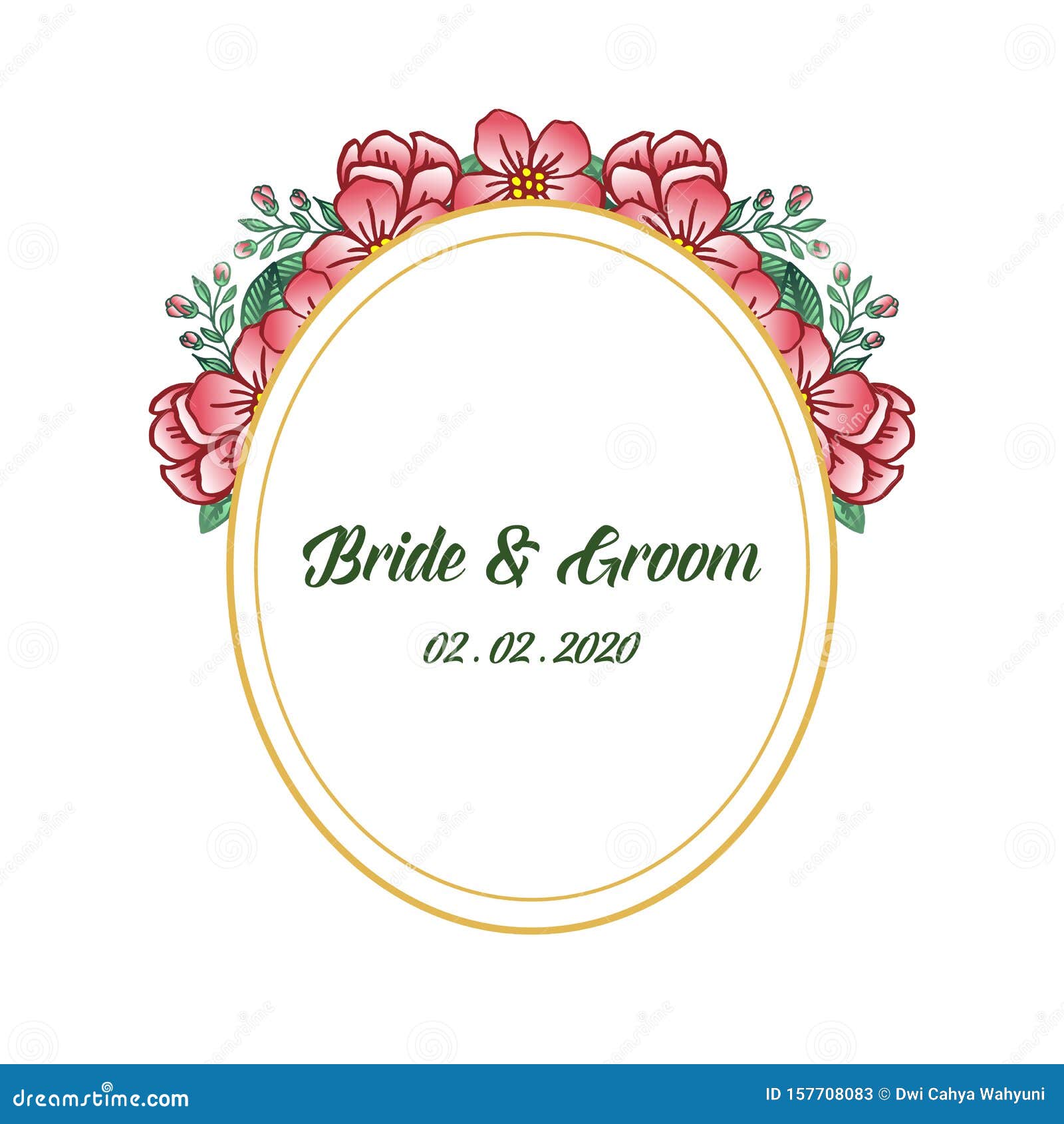 Lettering Of Bride And Groom, With Design Pattern Green Leafy Floral ...
