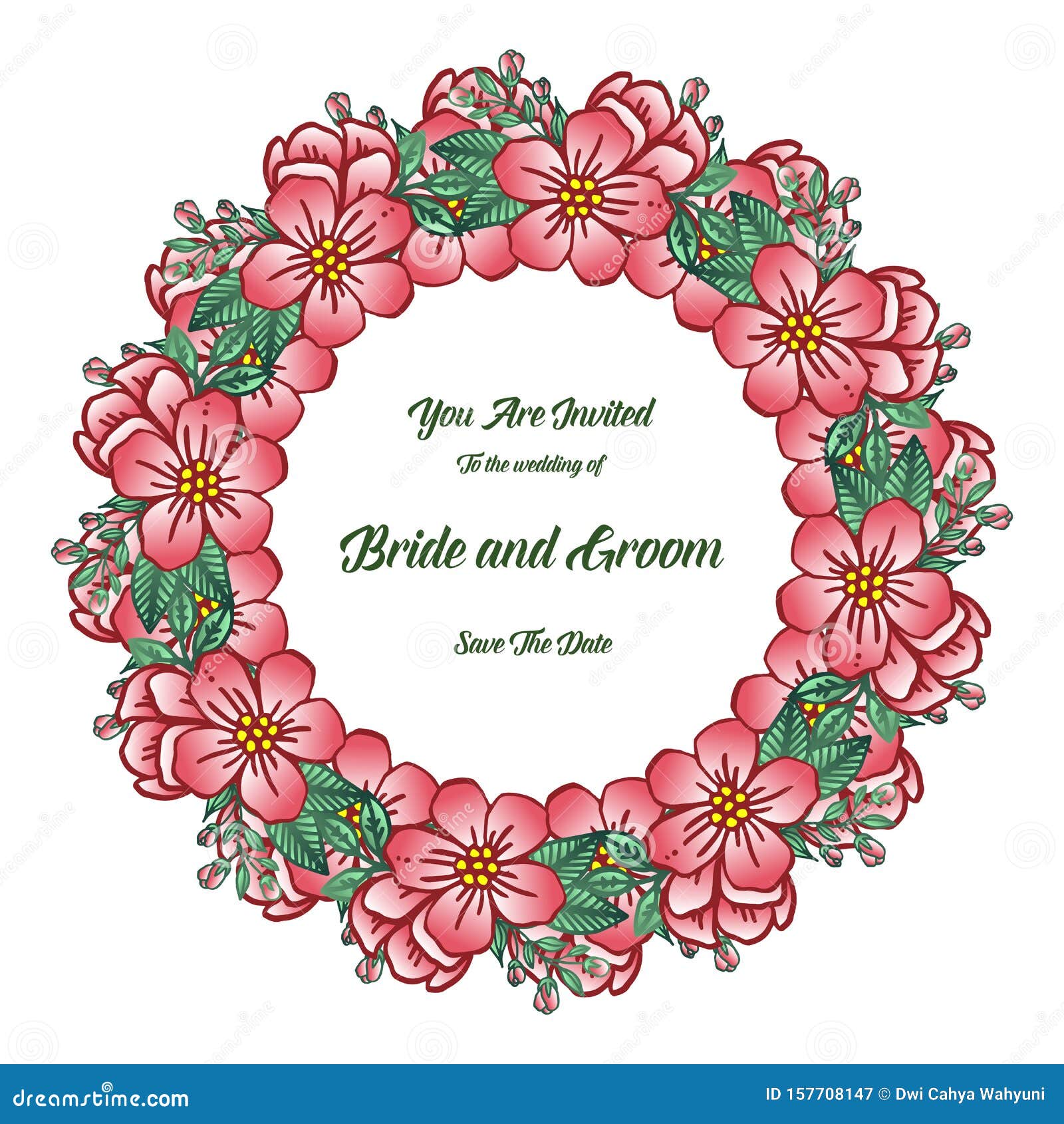Lettering Of Bride And Groom, With Design Pattern Green Leafy Floral ...