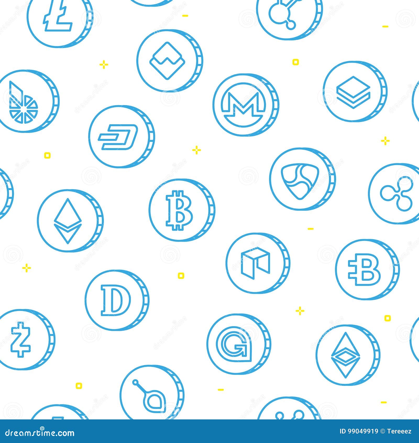 Various Cryptocurrency Symbols Seamless Pattern Outline Drawing Editorial Stock Image ...