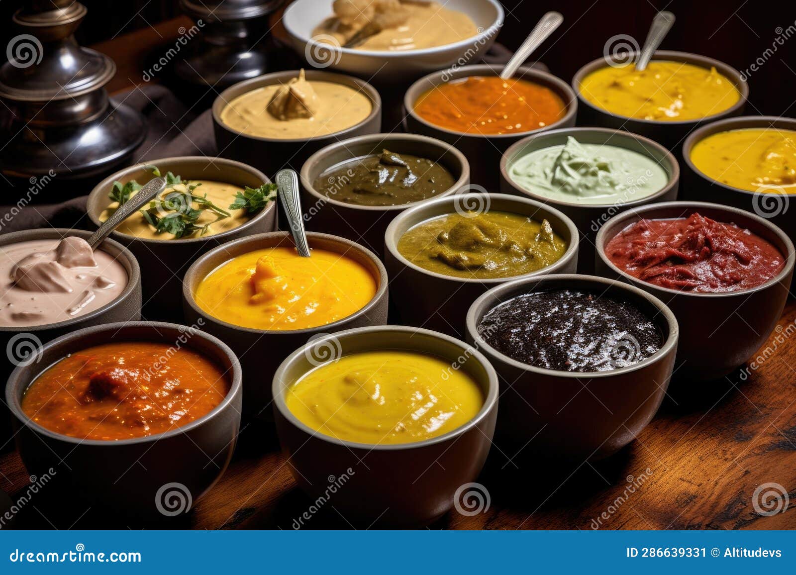 Various Curry Pastes in Small Bowls for Flavor Options Stock ...