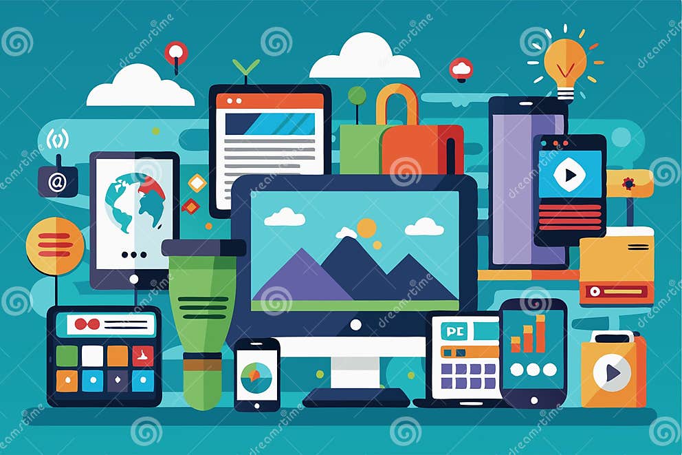 Various Customizable Flat Illustrations Depict Devices Showcasing ...