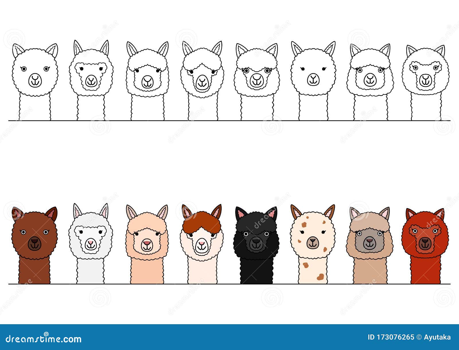 Smiling Alpacas Head Border Set Stock Vector - Illustration of isolated ...