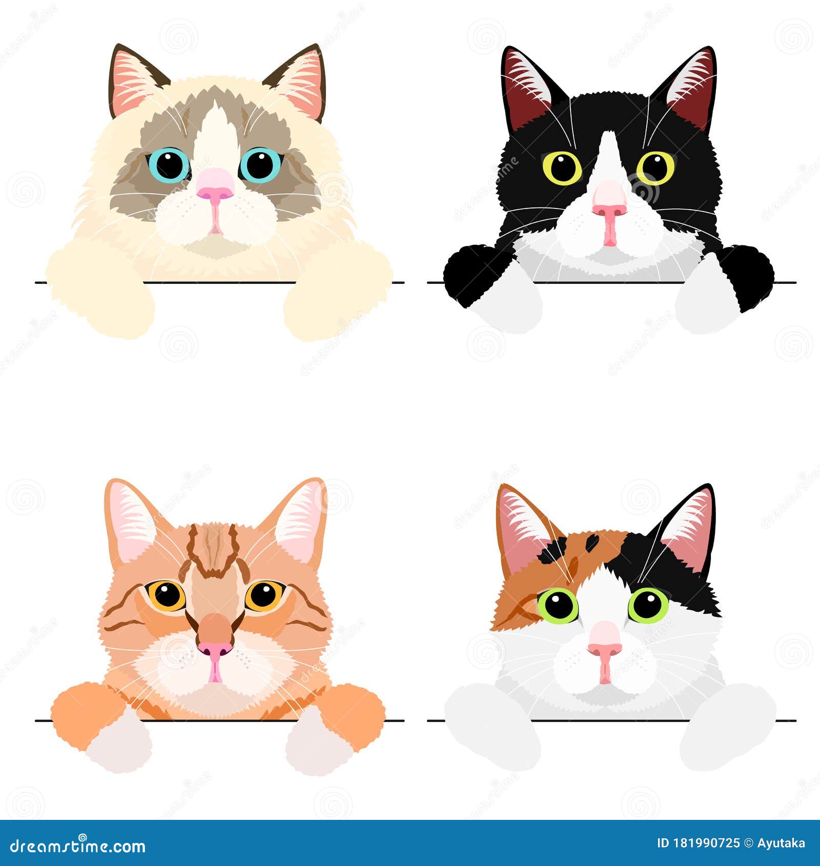 Various Cute Cat Banner Set Stock Vector - Illustration of calico ...