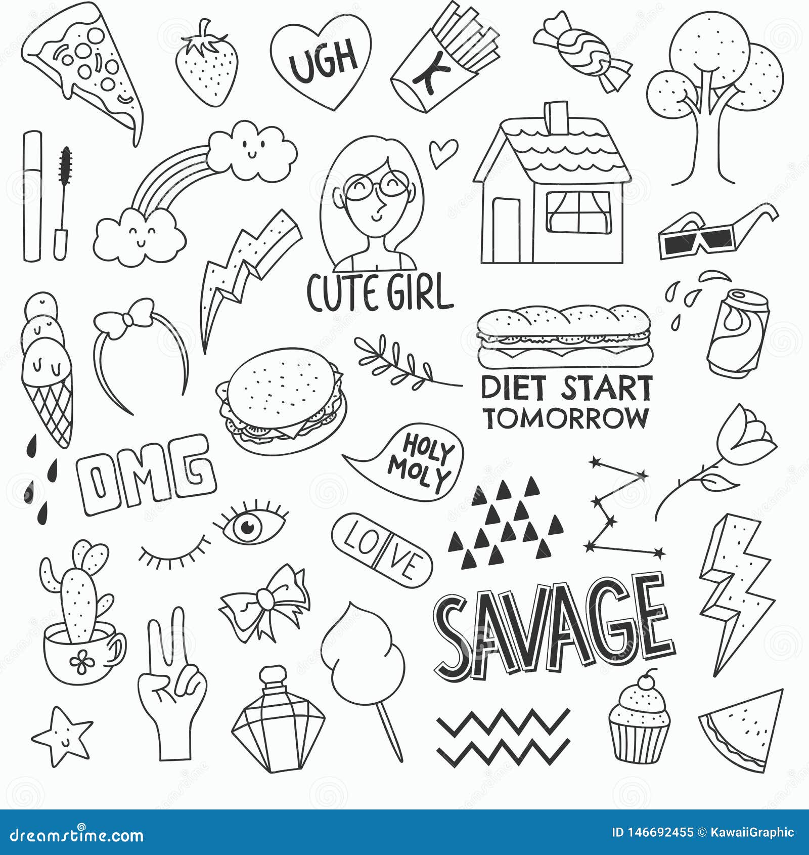 Various Cute Object in Doodle Style Illustration Stock Illustration ...