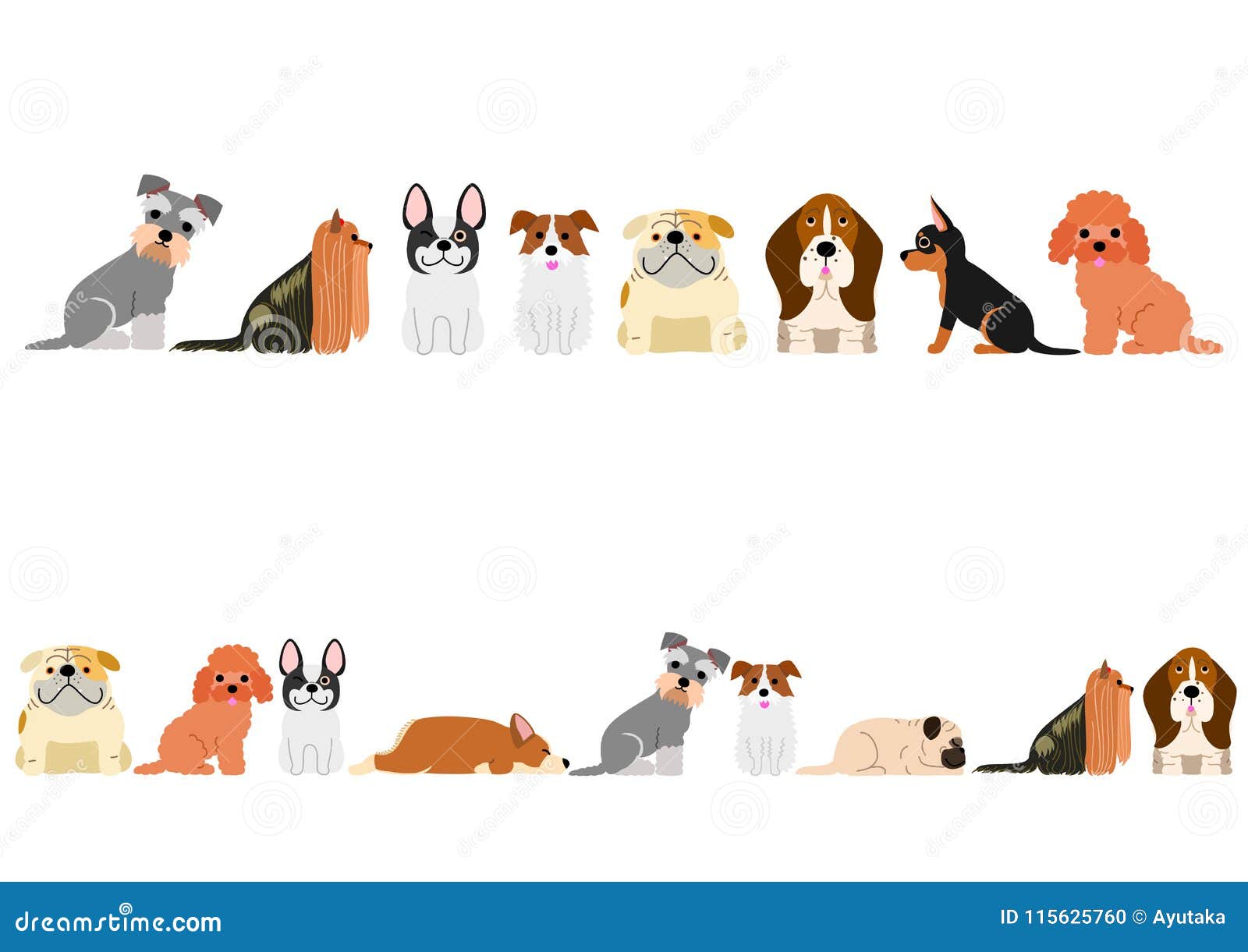 Cute dogs border set stock vector. Illustration of elements - 115625760