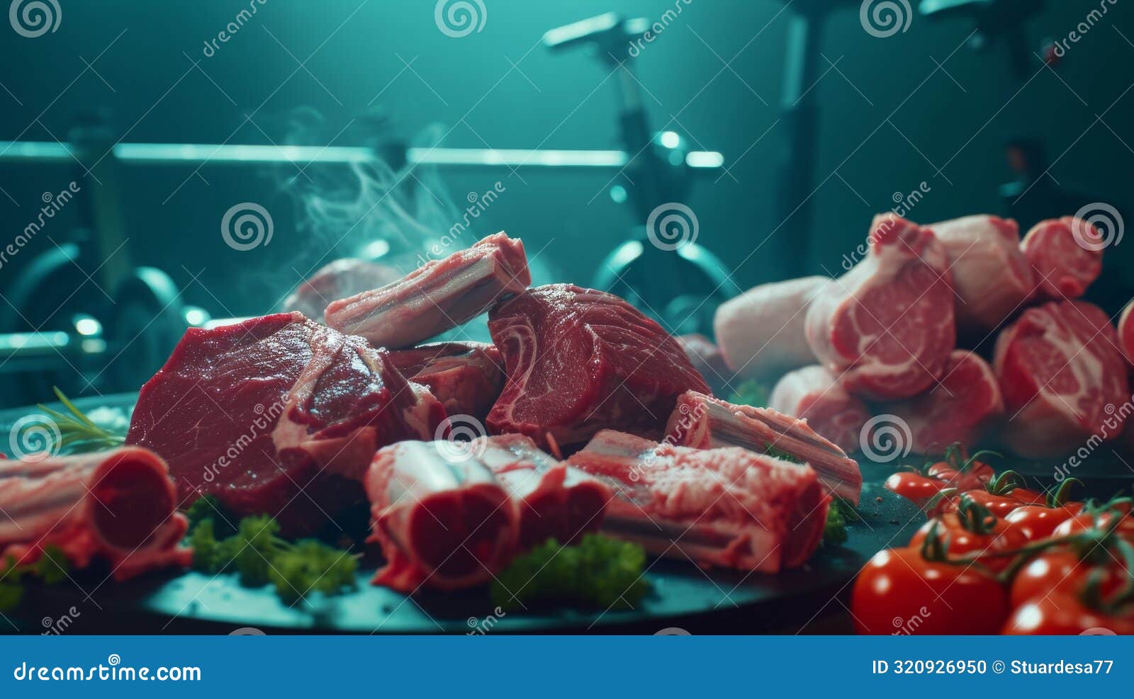 Various Cuts of Meat in Gym Setting Stock Photo - Image of health ...