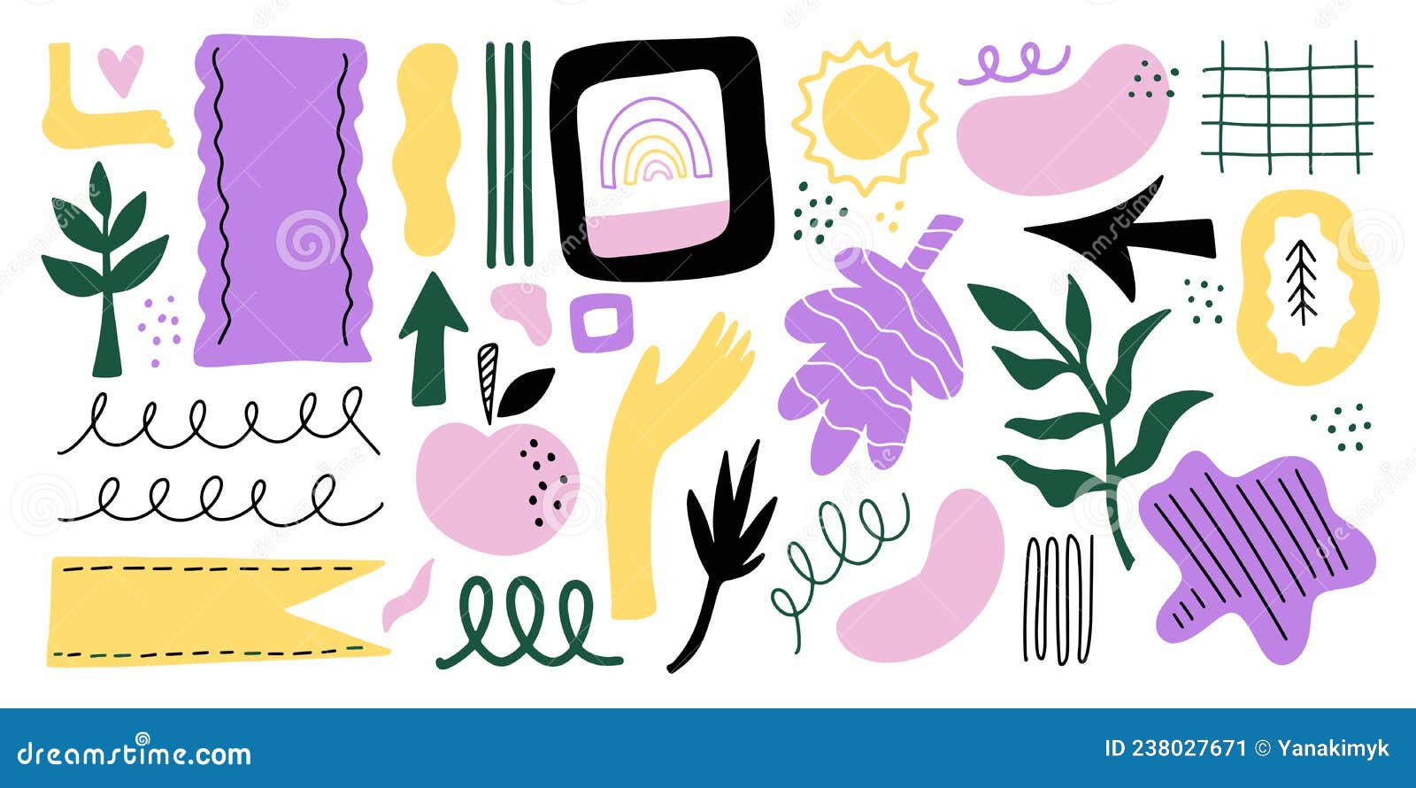 Various Decorative Abstract Shapes. Hand-drawn Creative Print Design ...