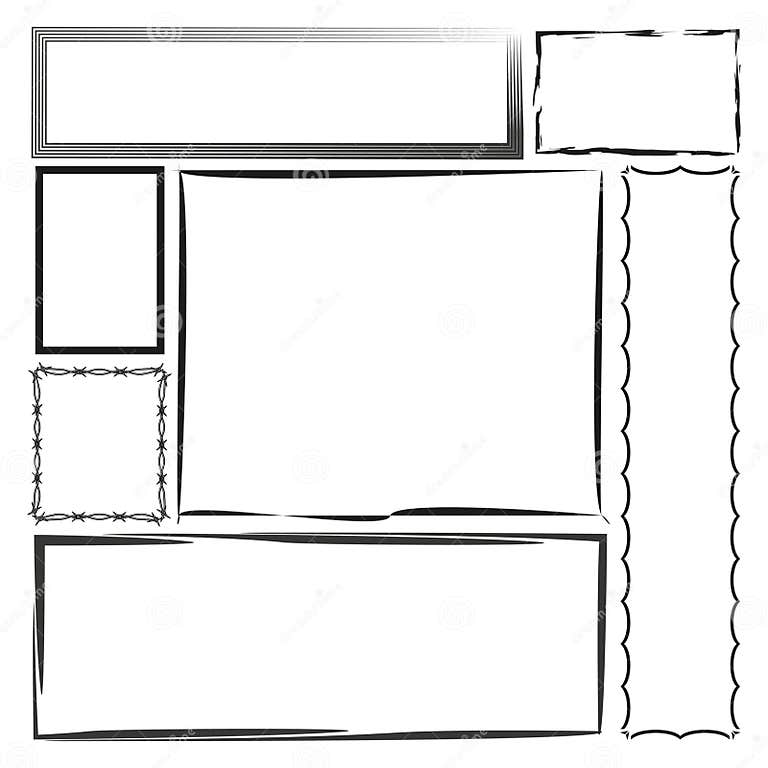 Various Decorative Frames. Black and White Outlines. Simple Vector Borders. Multiple Frame ...
