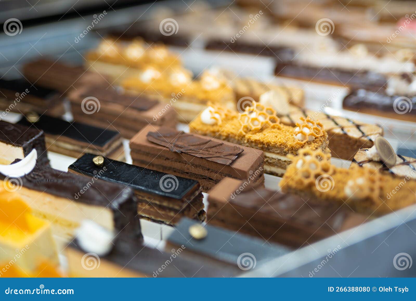 Various Delicious Sweet Pastries in the Shop Window Stock Photo - Image ...