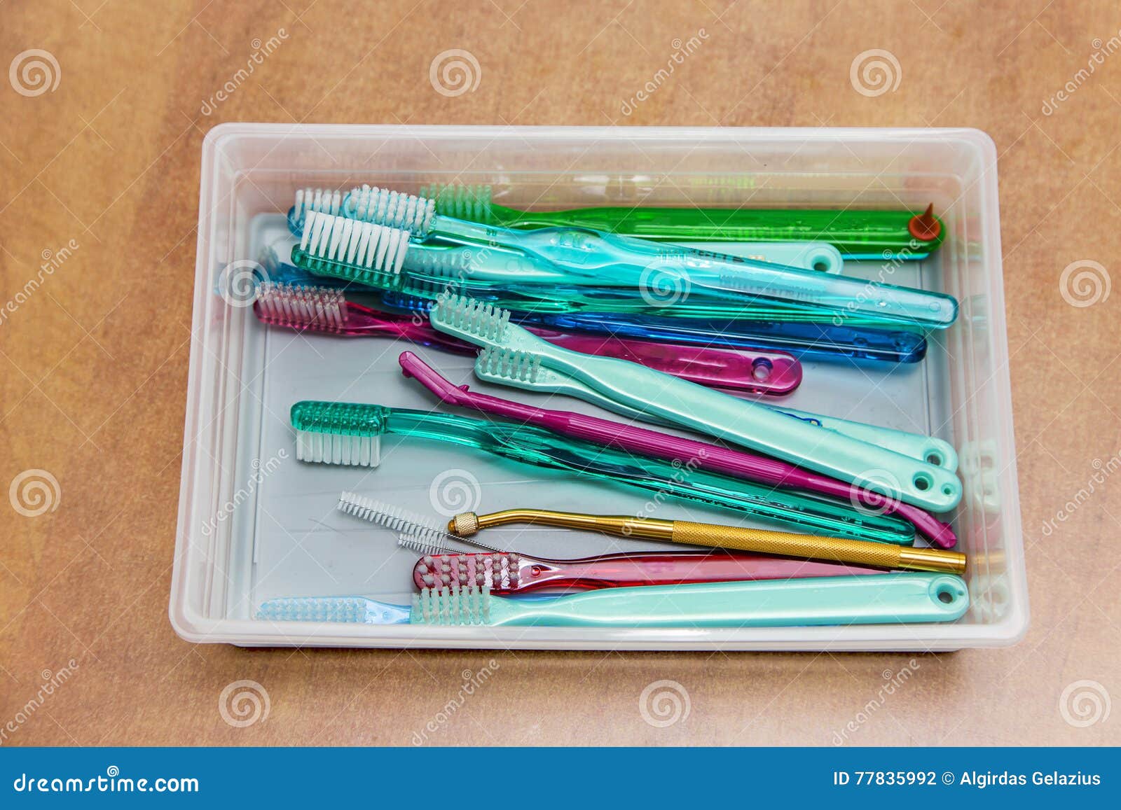 Various Dental Cleaning Brushes in a Plastic Box Stock Photo - Image of ...