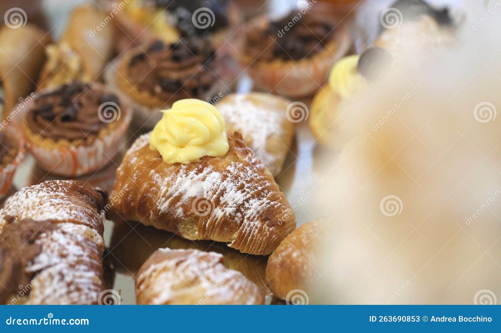 Various Desserts, Almonds, Biscuits and Croissant on the Buffet Table ...
