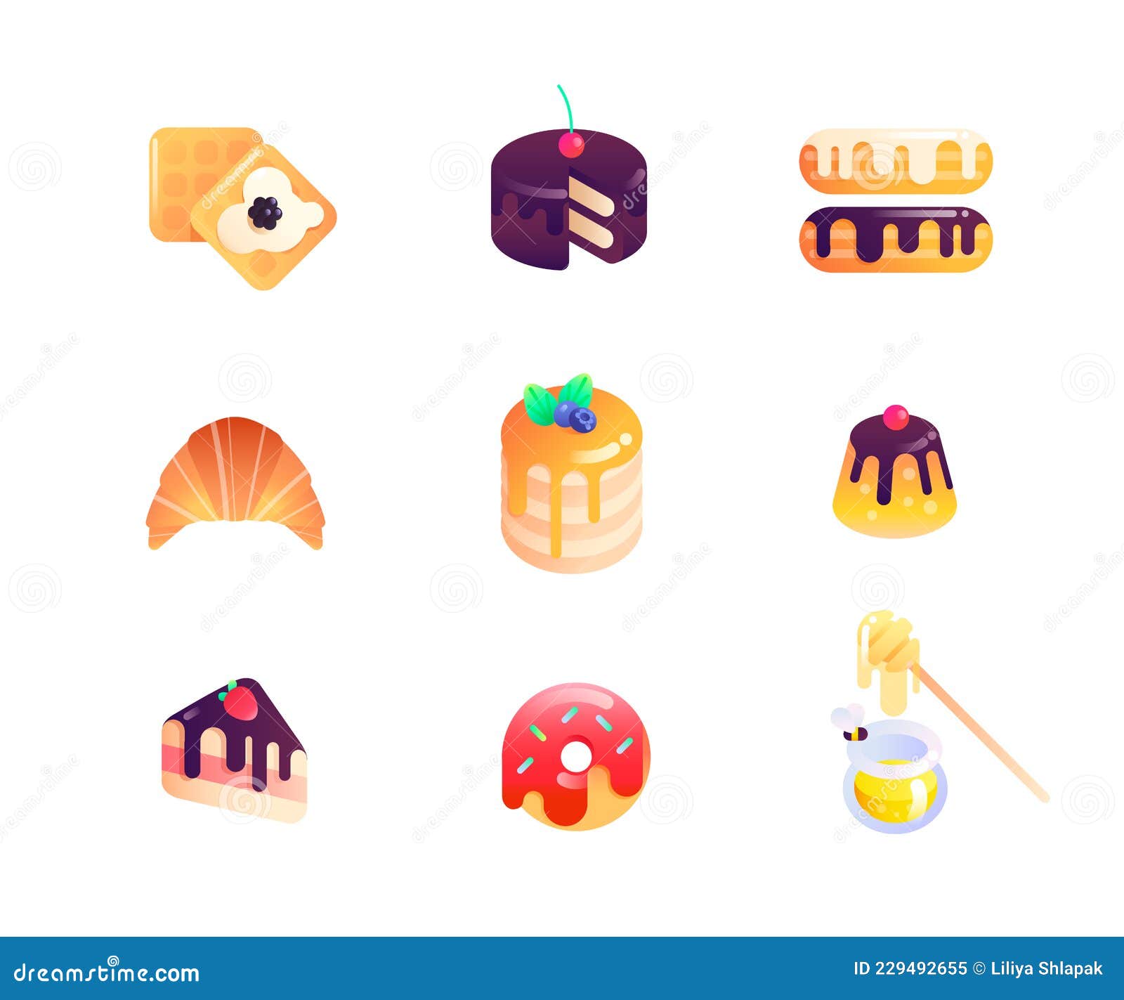 Various Desserts, Breakfast Food Icons Stock Vector - Illustration of ...