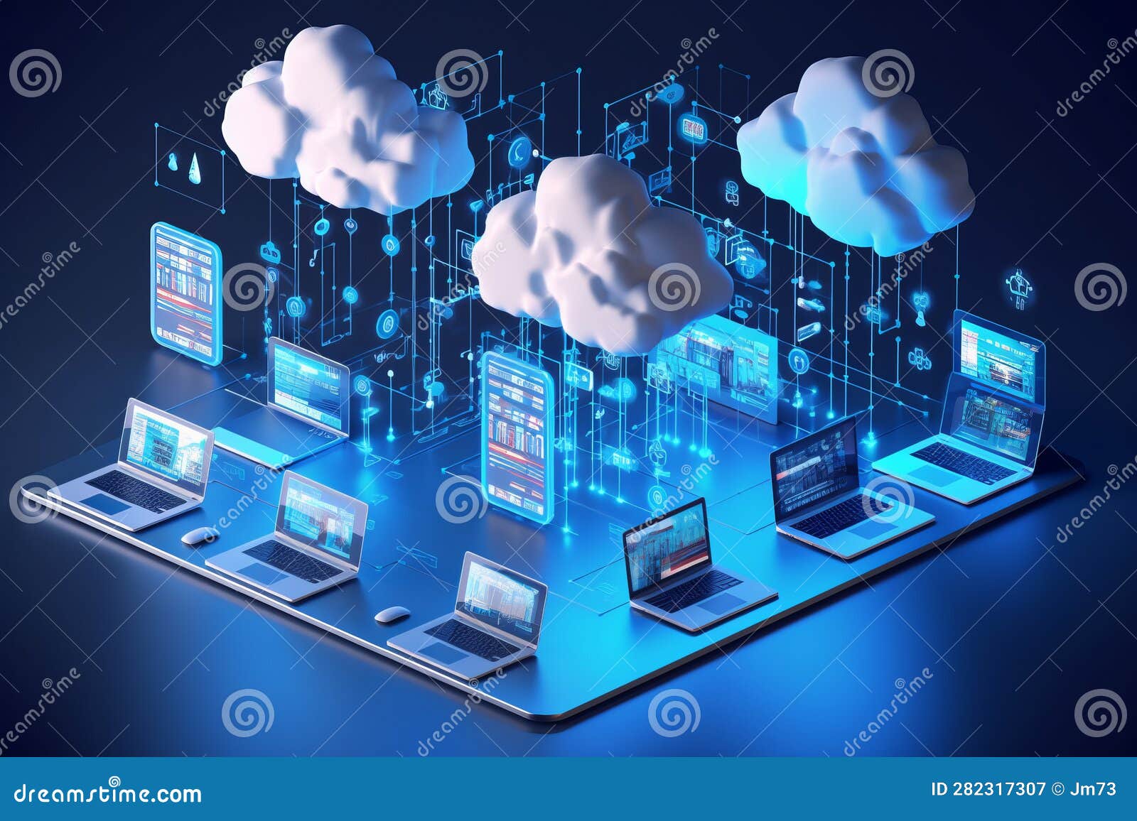 Various Devices Connected Via Internet To Clouds Stock Illustration ...