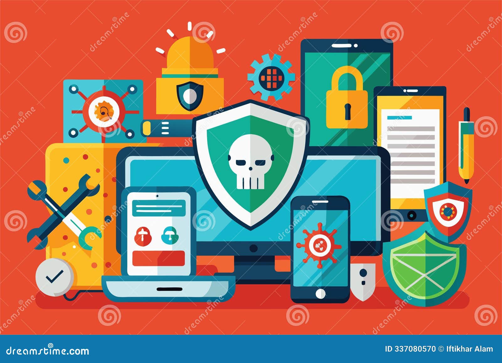 Various Devices and Icons Represent Malware Protection, Emphasizing ...