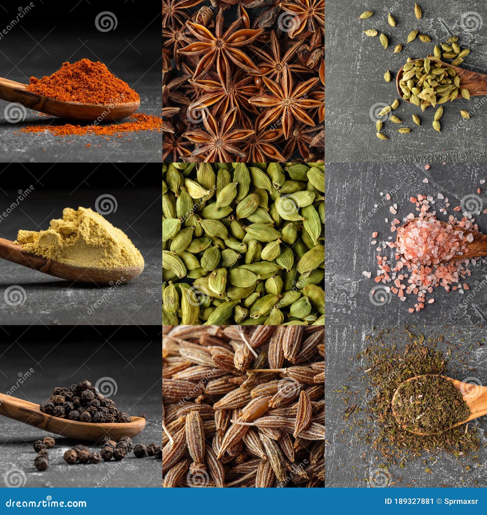 Various Condiment Spices Collage Menu Design Stock Image - Image of ...
