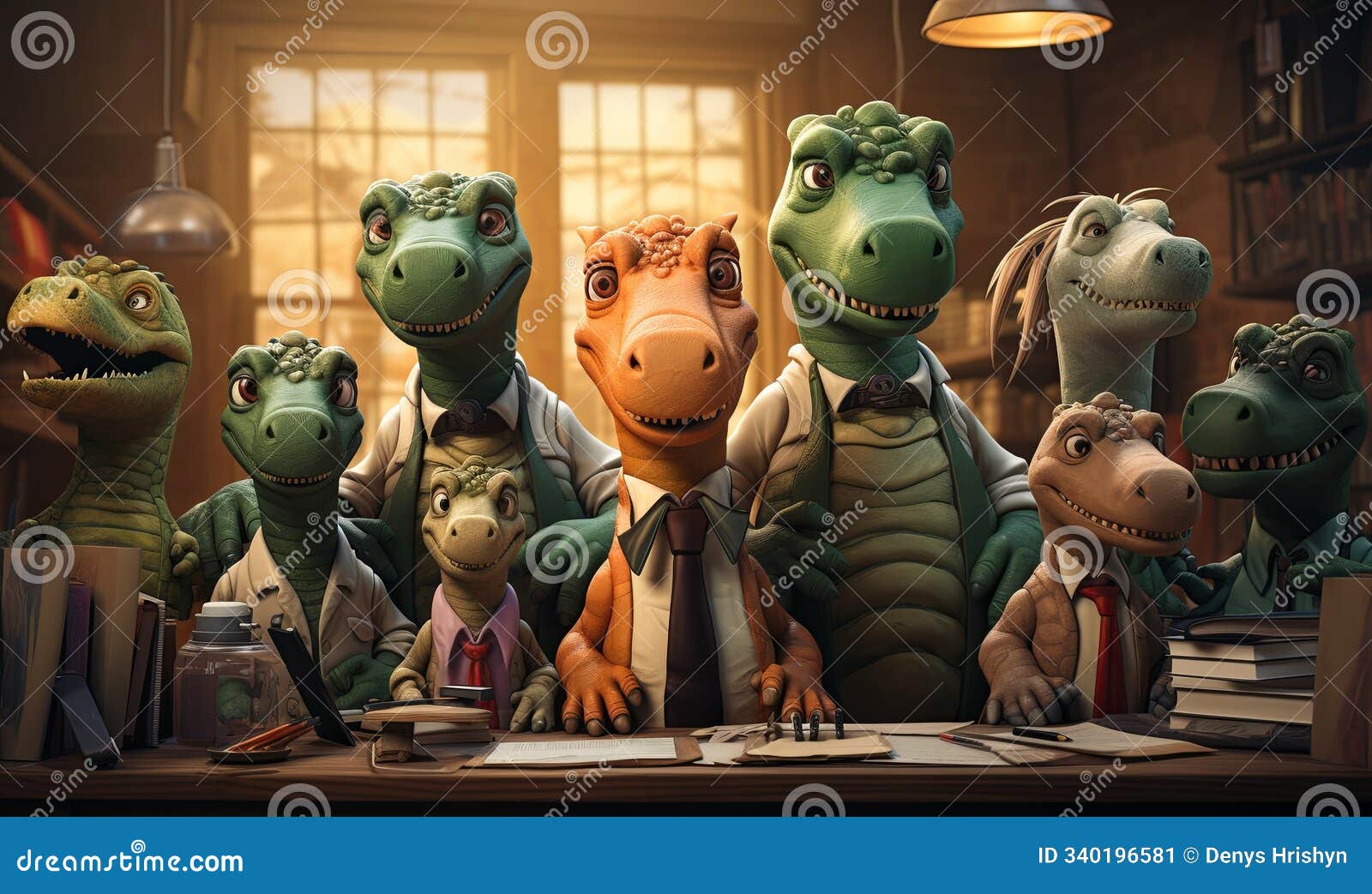Group of Dinosaurs Standing Together Stock Image - Image of species ...
