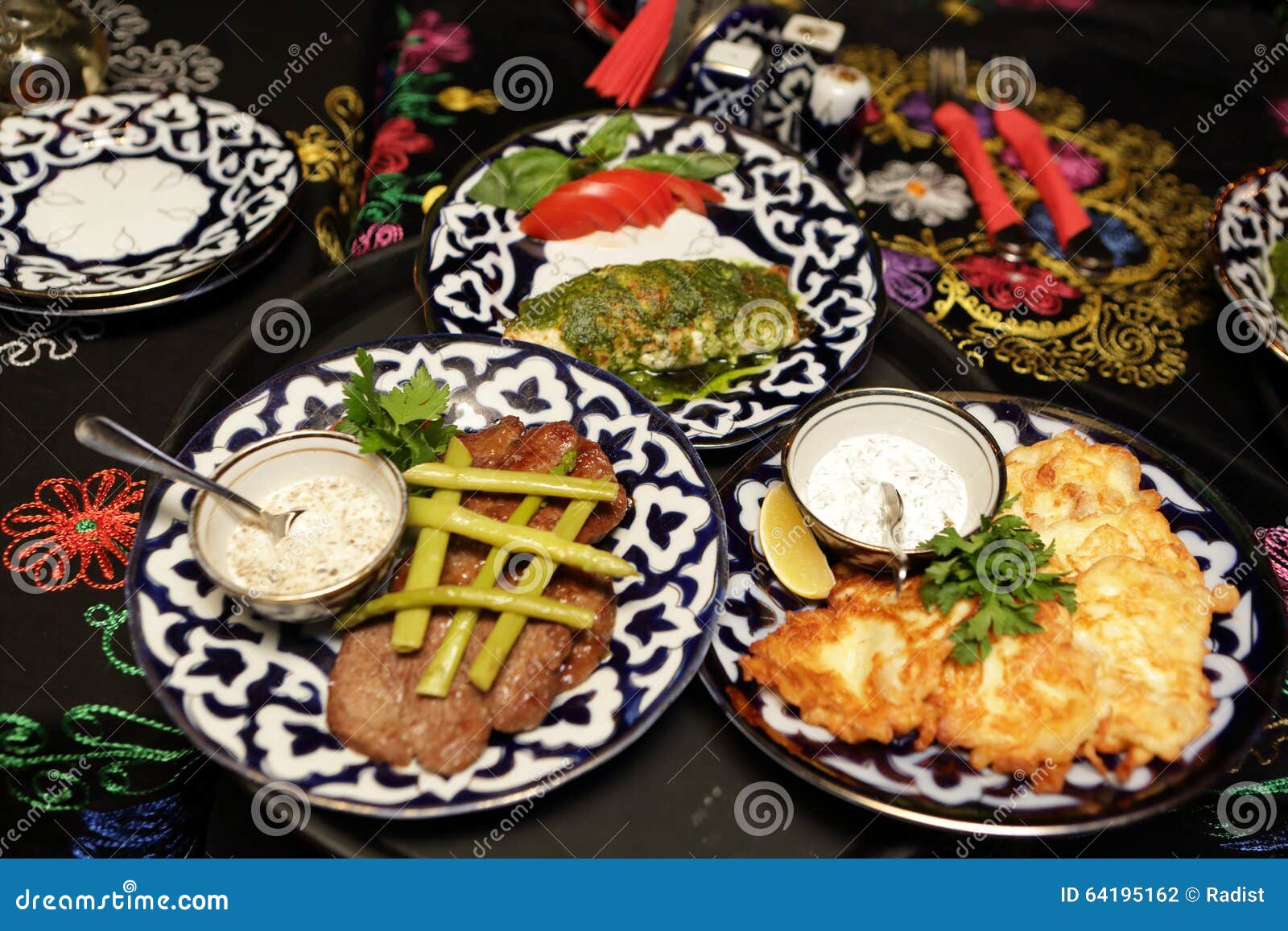Various dish on the plates stock photo. Image of asparagus - 64195162