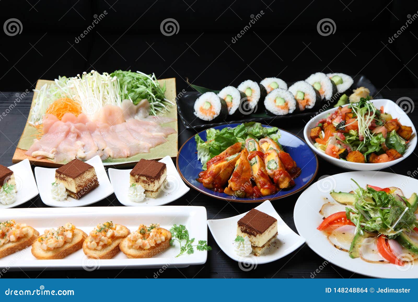 Various Dishes Get Together on a Dining Table Stock Photo - Image of ...