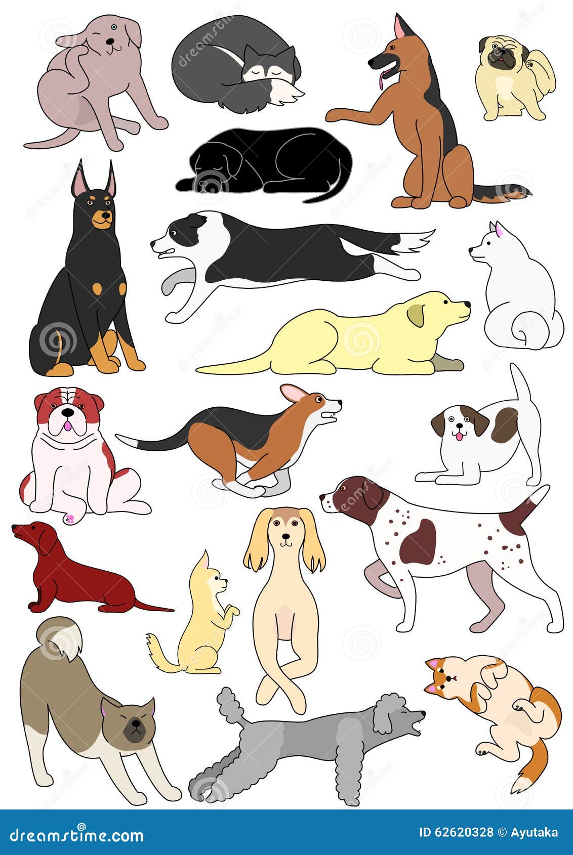 Various dogs postures stock vector. Illustration of humor - 62620328