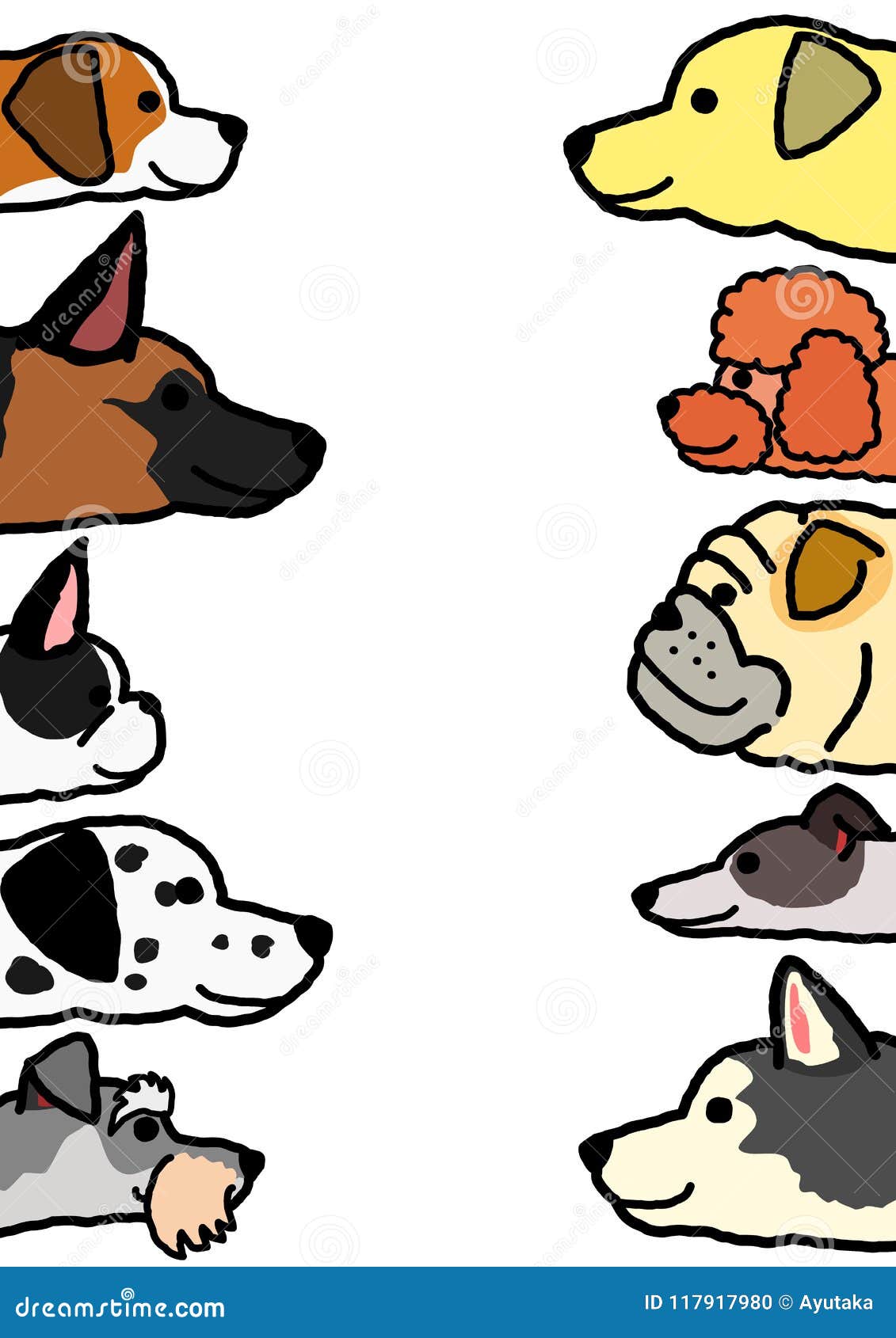 Various Dogs Profile in Two Vertical Rows Stock Vector - Illustration ...