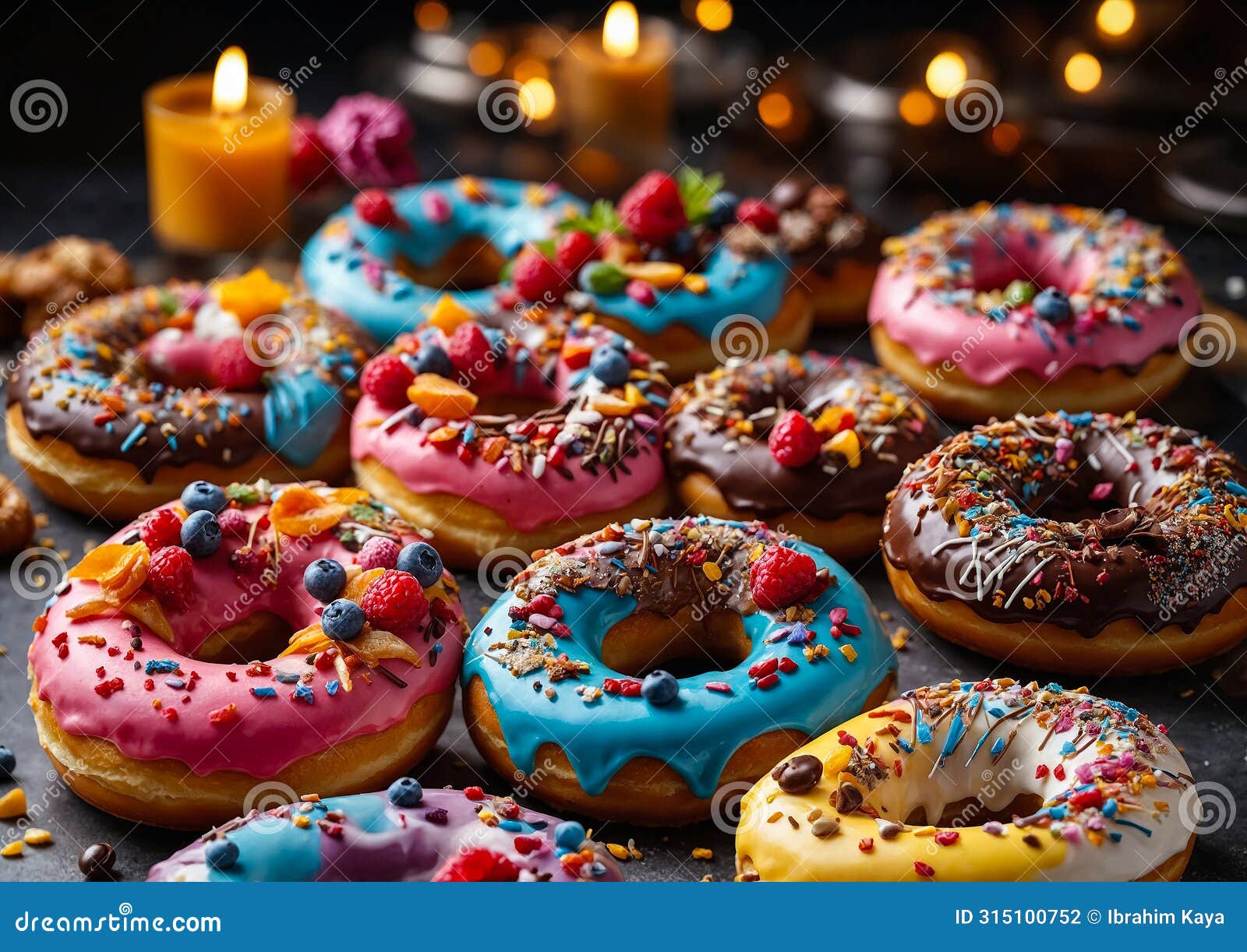 Various Donuts with Different Flavors and Colors. Stock Illustration ...