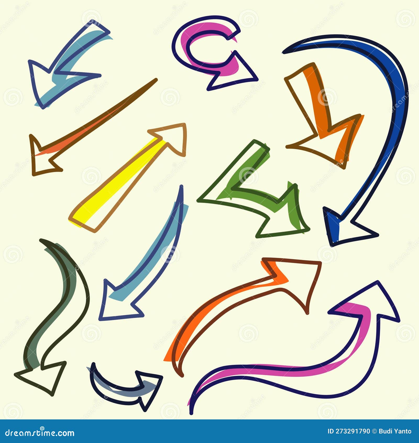 Various Doodle Arrows Colorful with Direction Pointers Shapes and ...