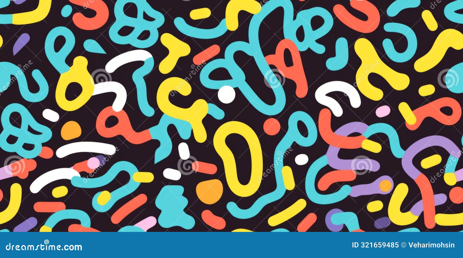 Various Doodle Grunge Shapes Seamless Pattern. Brush Drawn Bold Curly ...