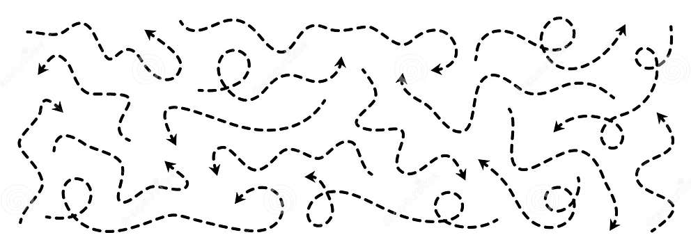 Various Dotted Thin Arrow Set. Wavy and Curved Dashed Pointer ...