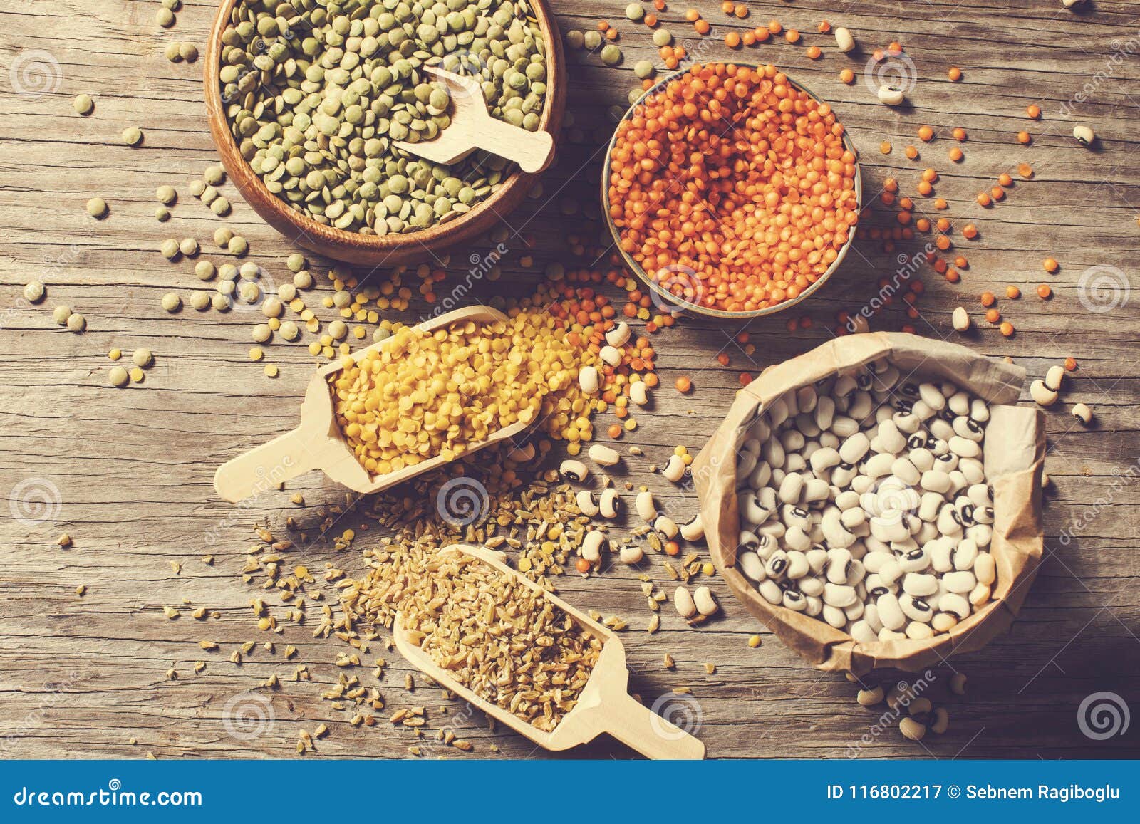 Various Dried Legumes High Angle View Stock Image - Image of wooden ...