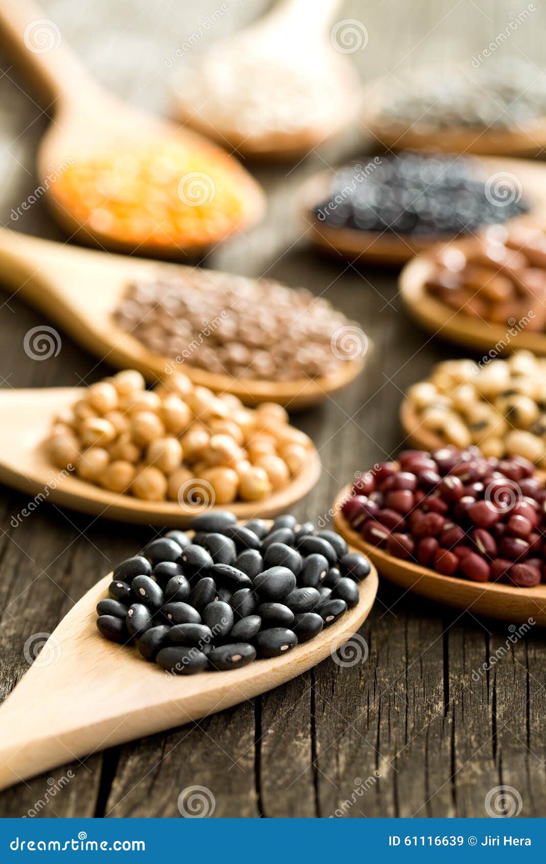 Various Dried Legumes in Wooden Spoons Stock Image - Image of closeup ...